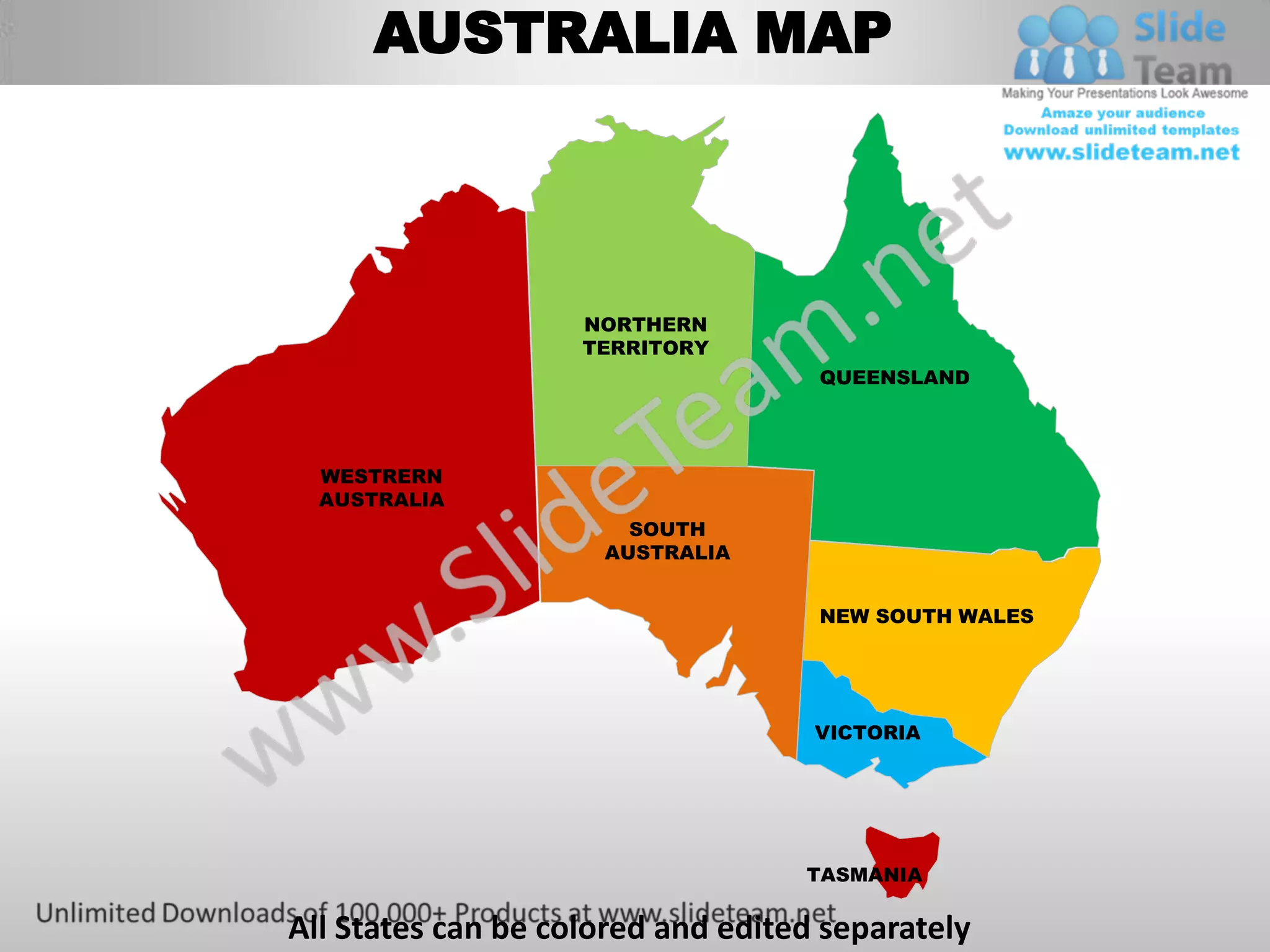 Australia powerpoint editable continent map with countries templates ...