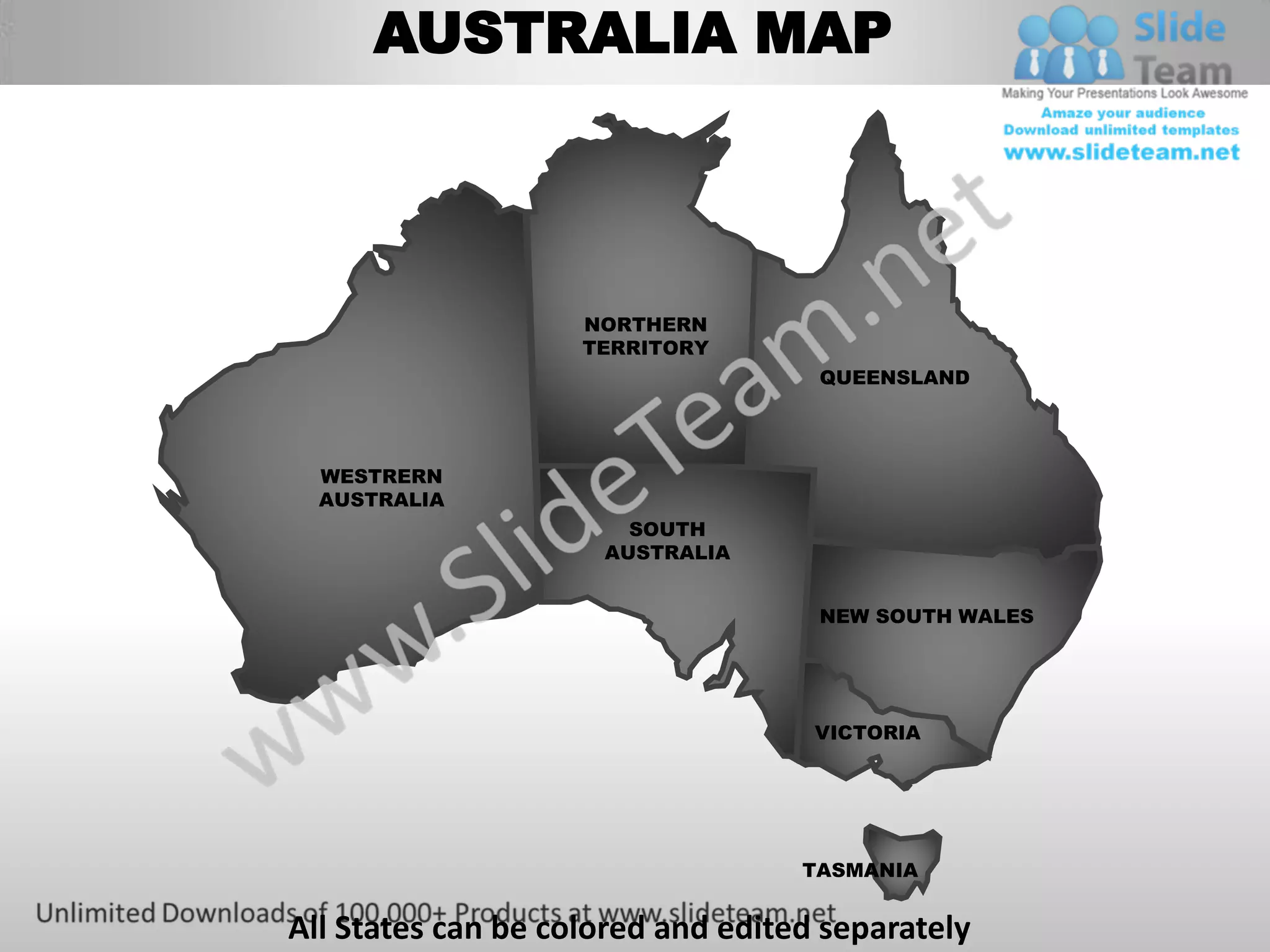Australia powerpoint editable continent map with countries templates ...