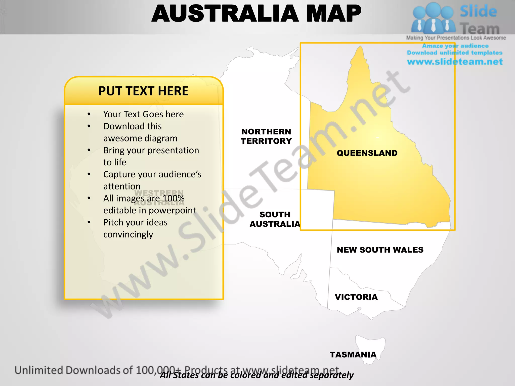 Australia powerpoint editable continent map with countries templates ...