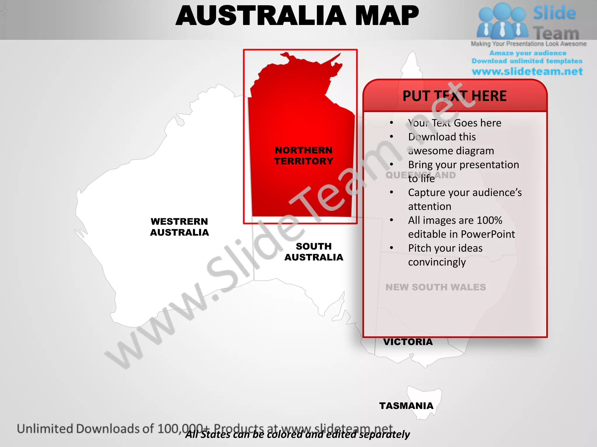 Australia powerpoint editable continent map with countries templates ...