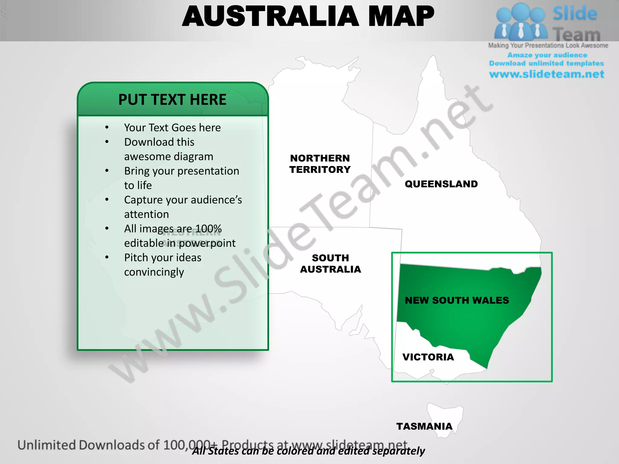 Australia powerpoint editable continent map with countries templates ...
