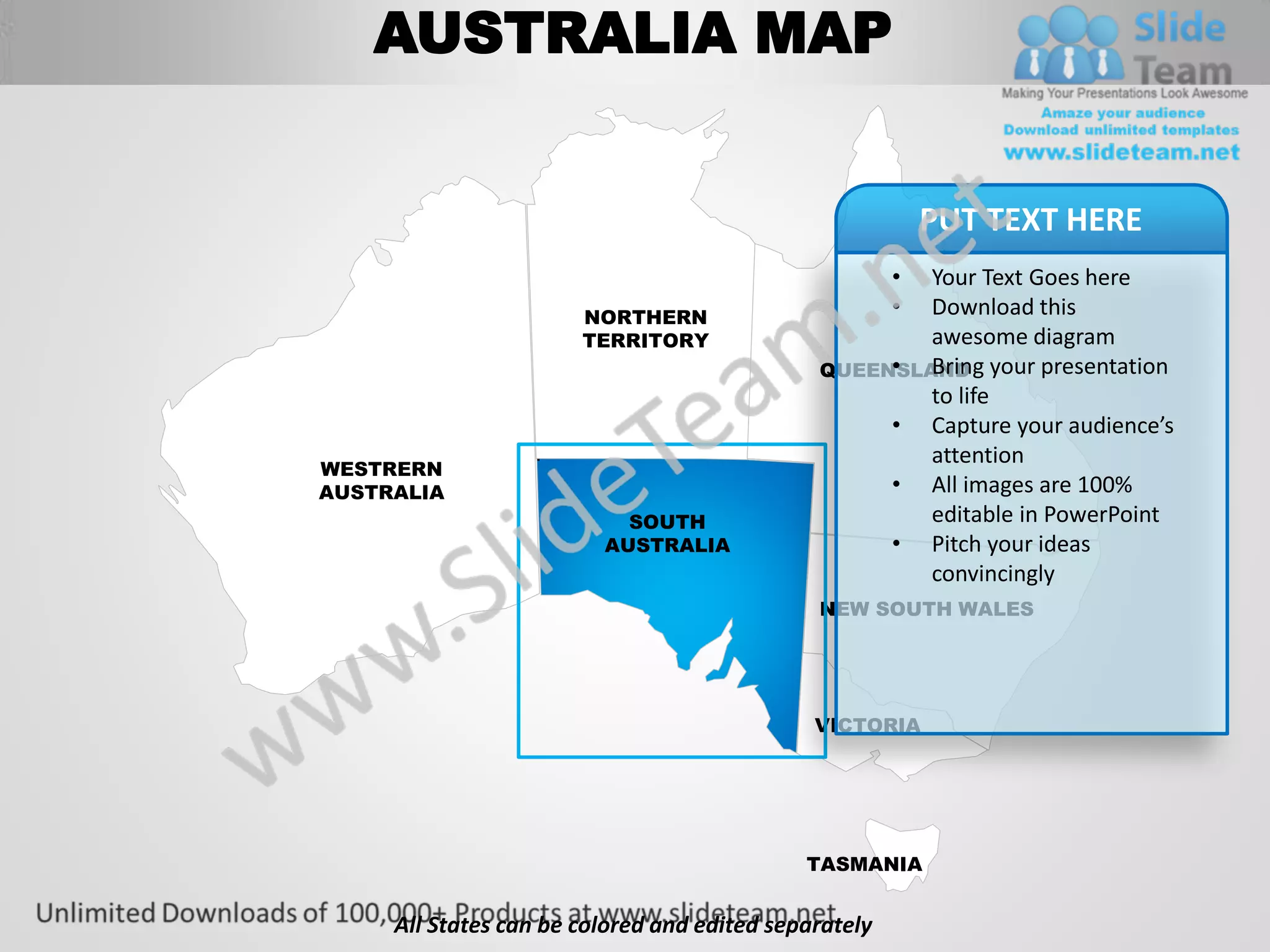 Australia powerpoint editable continent map with countries templates ...