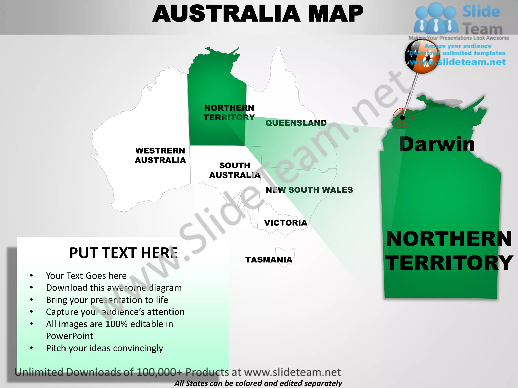 Australia powerpoint editable continent map with countries templates ...