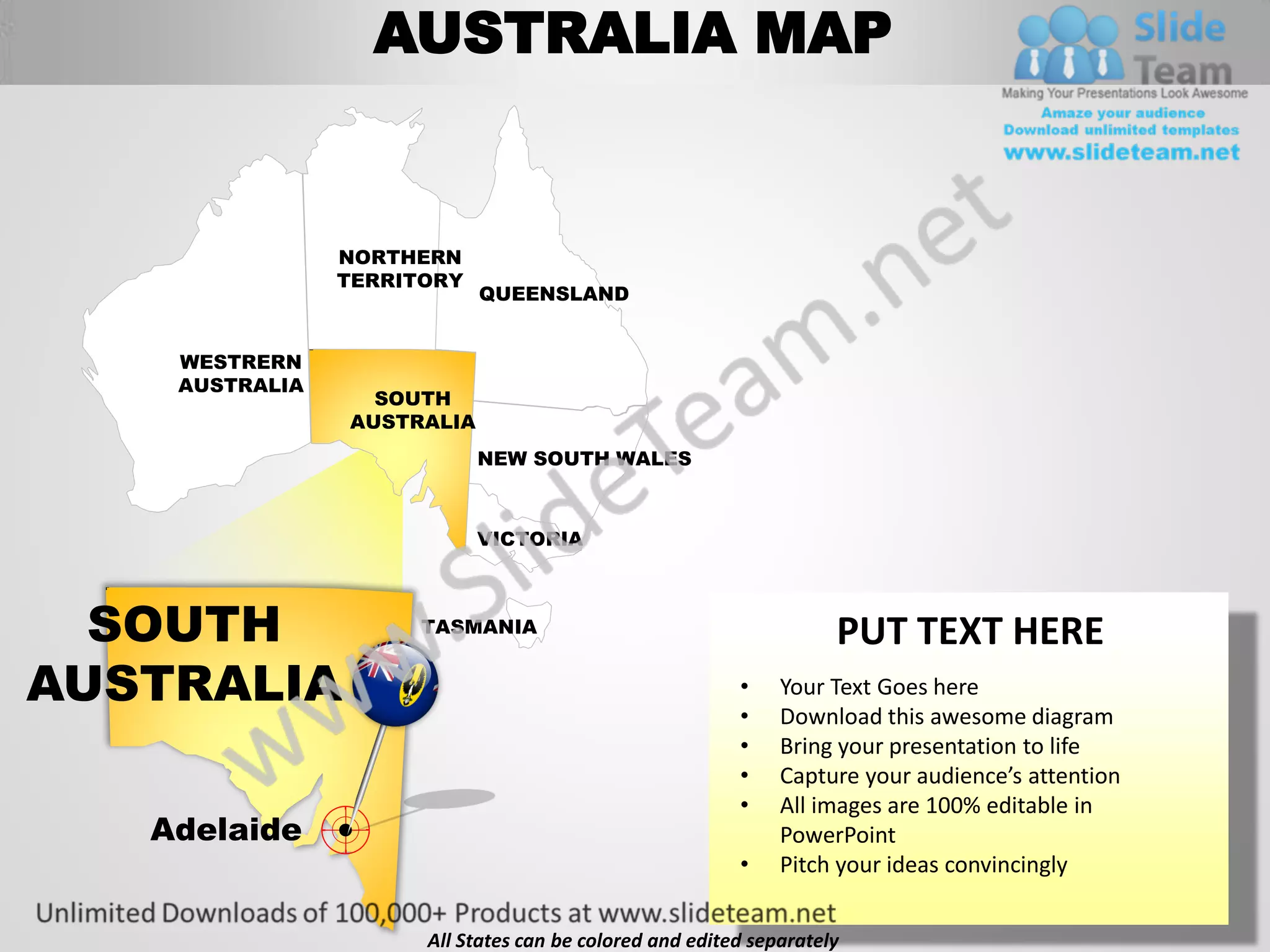 Australia powerpoint editable continent map with countries templates ...
