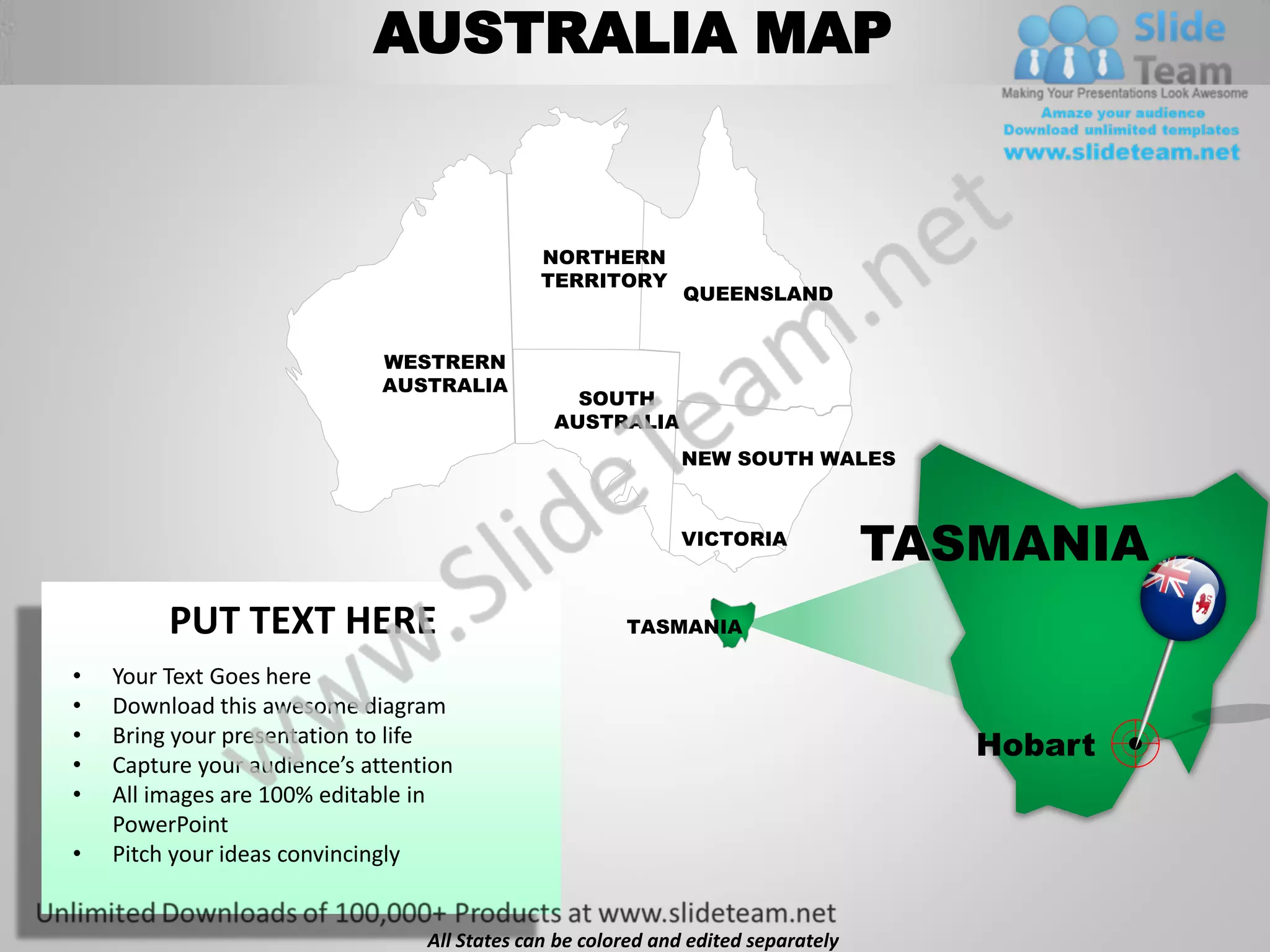Australia powerpoint editable continent map with countries templates ...