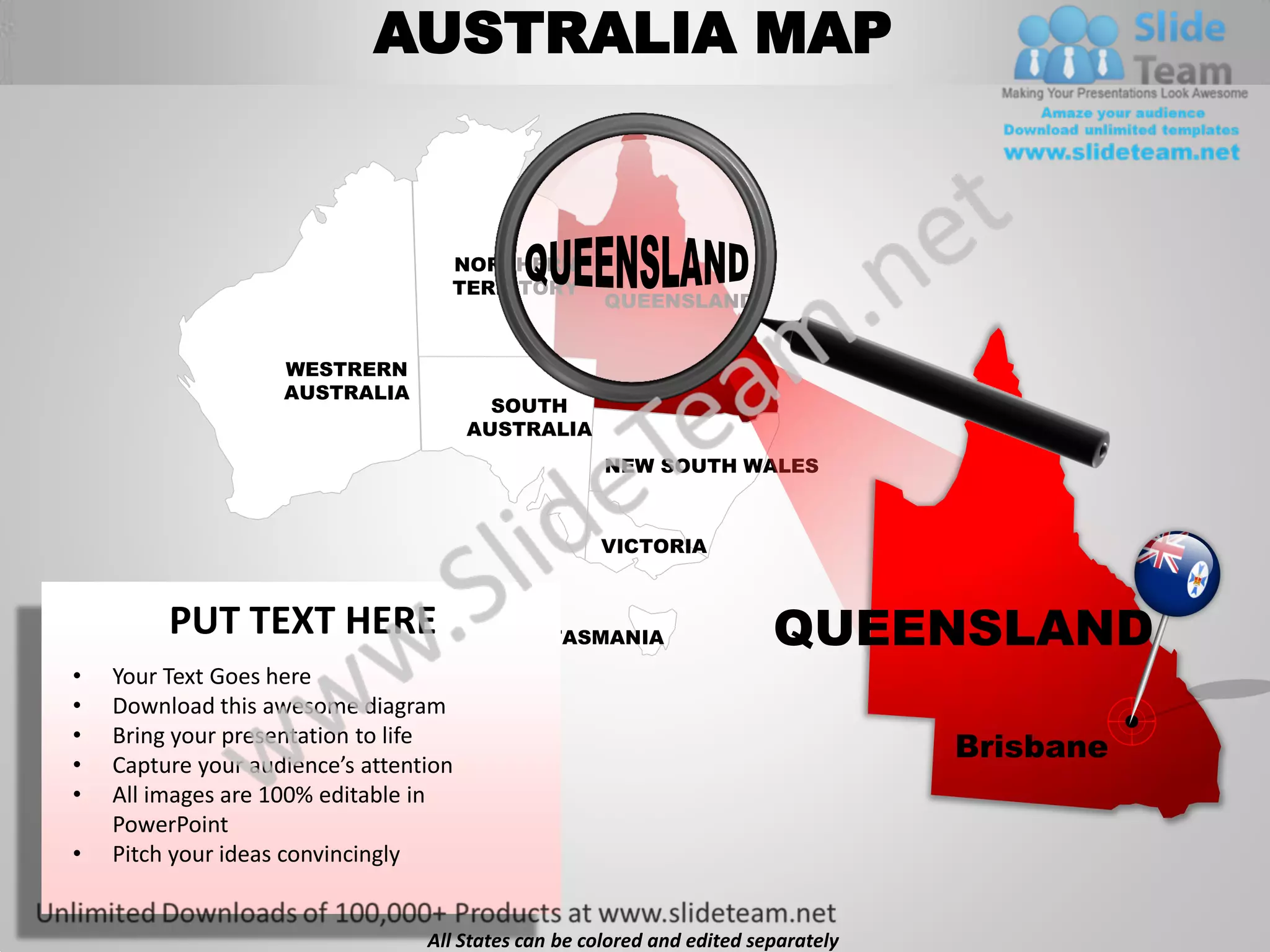 Australia powerpoint editable continent map with countries templates ...