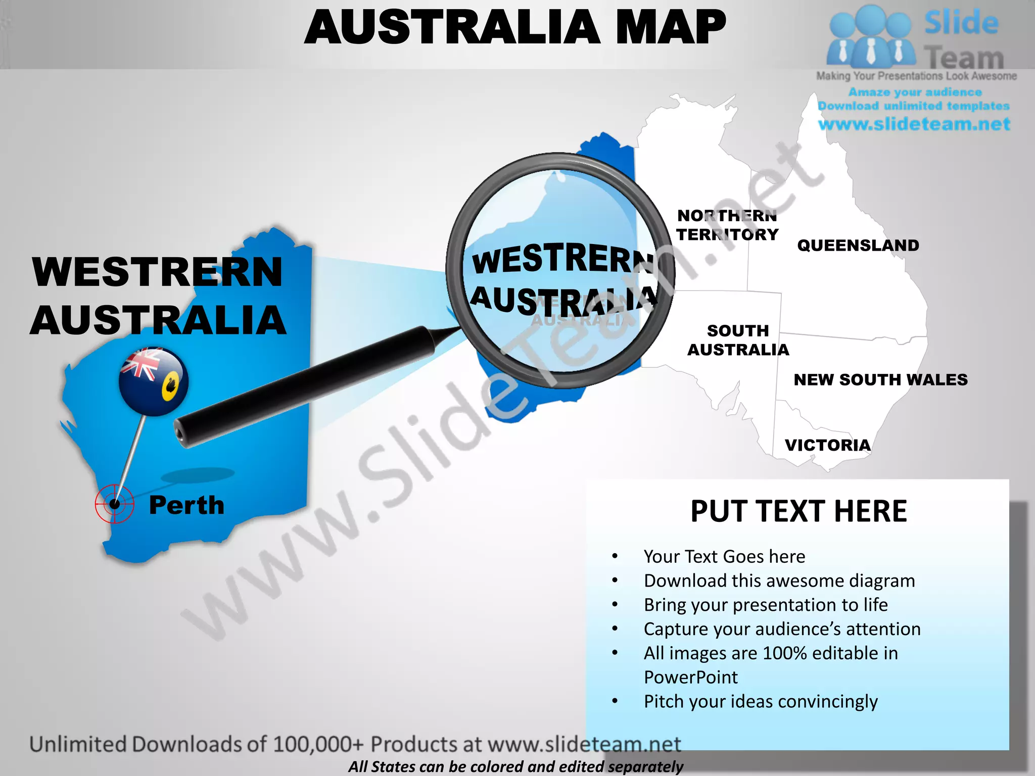 Australia powerpoint editable continent map with countries templates ...