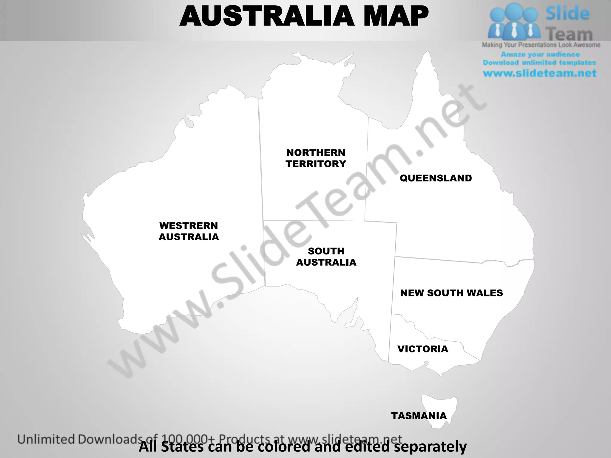 Australia powerpoint editable continent map with countries templates ...