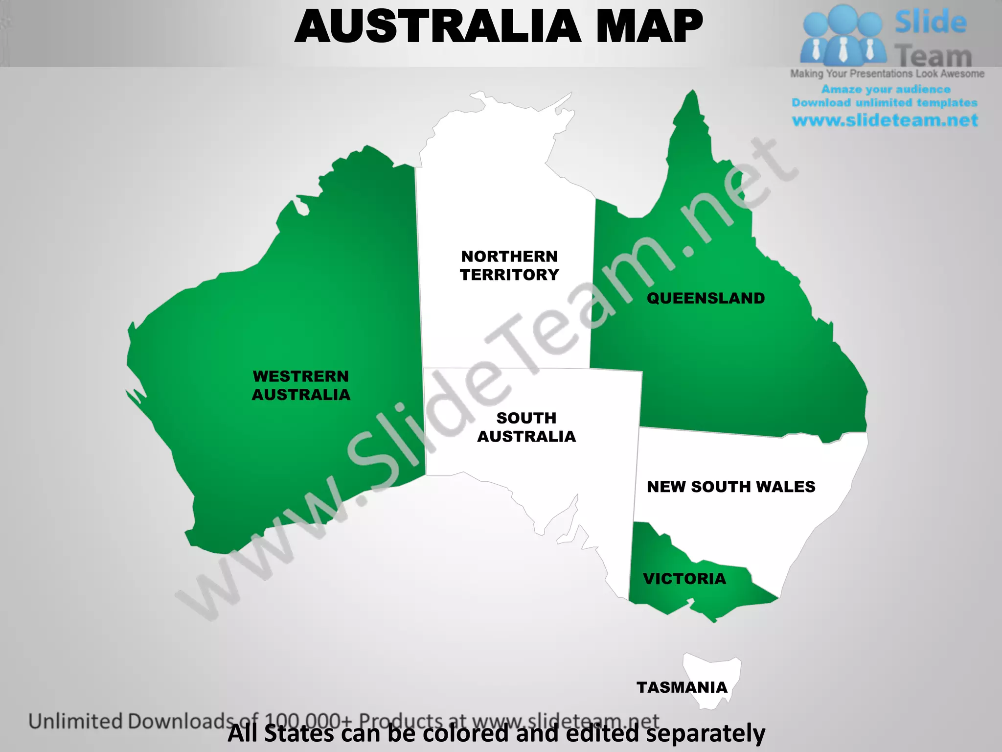 Australia powerpoint editable continent map with countries templates ...