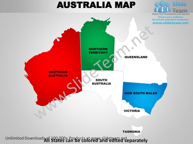 Australia powerpoint editable continent map with countries templates ...
