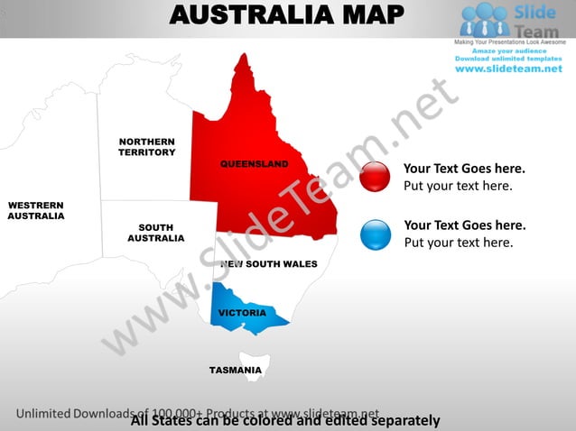 Australia powerpoint editable continent map with countries templates ...