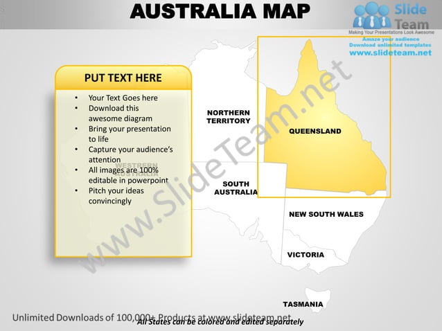 Australia powerpoint editable continent map with countries templates ...