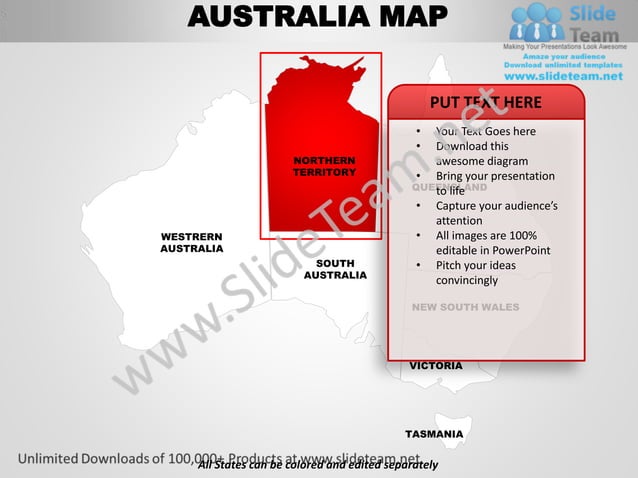 Australia powerpoint editable continent map with countries templates ...