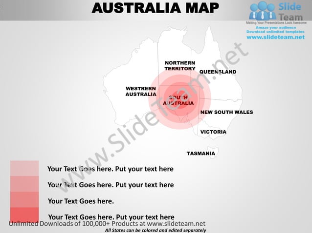 Australia powerpoint editable continent map with countries templates ...
