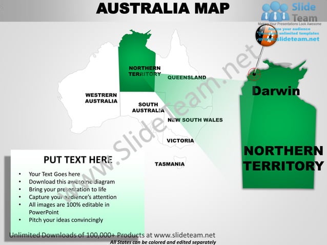 Australia powerpoint editable continent map with countries templates ...
