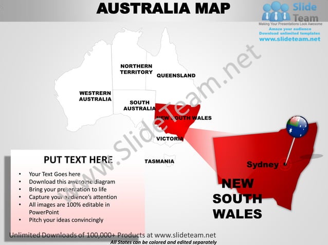 Australia powerpoint editable continent map with countries templates ...