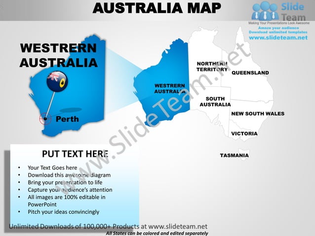 Australia powerpoint editable continent map with countries templates ...