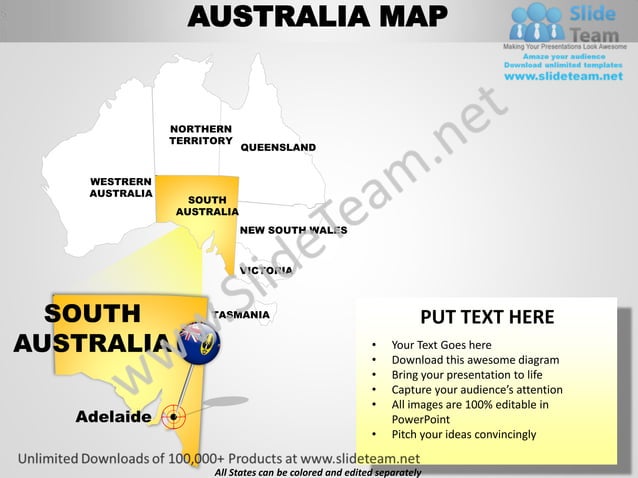 Australia powerpoint editable continent map with countries templates ...