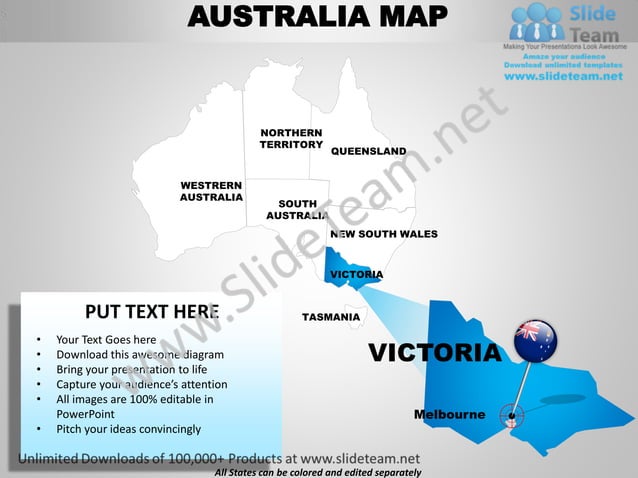 Australia powerpoint editable continent map with countries templates ...
