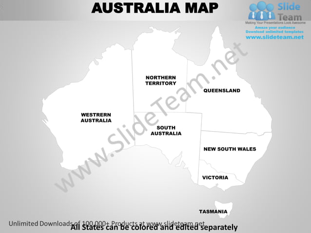 Australia powerpoint editable continent map with countries templates ...