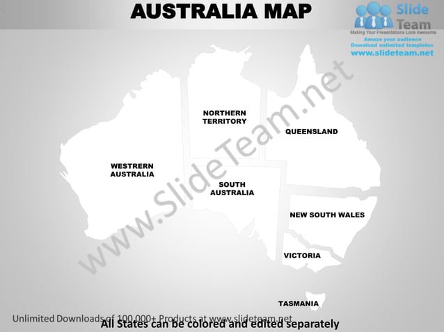 Australia powerpoint editable continent map with countries templates ...