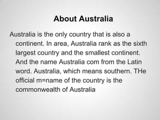 Australia ppt1 | PPTX | Australia and Oceania Travel | Travel Locations
