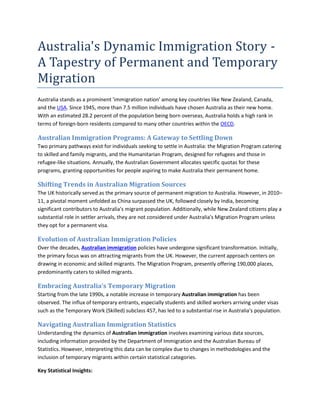 Australia's Dynamic Immigration Story - A Tapestry of Permanent and ...