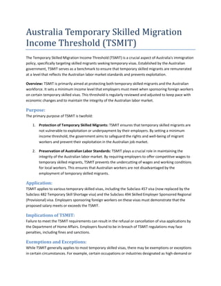 Australia Temporary Skilled Migration Income Threshold (TSMIT).docx | Free Download