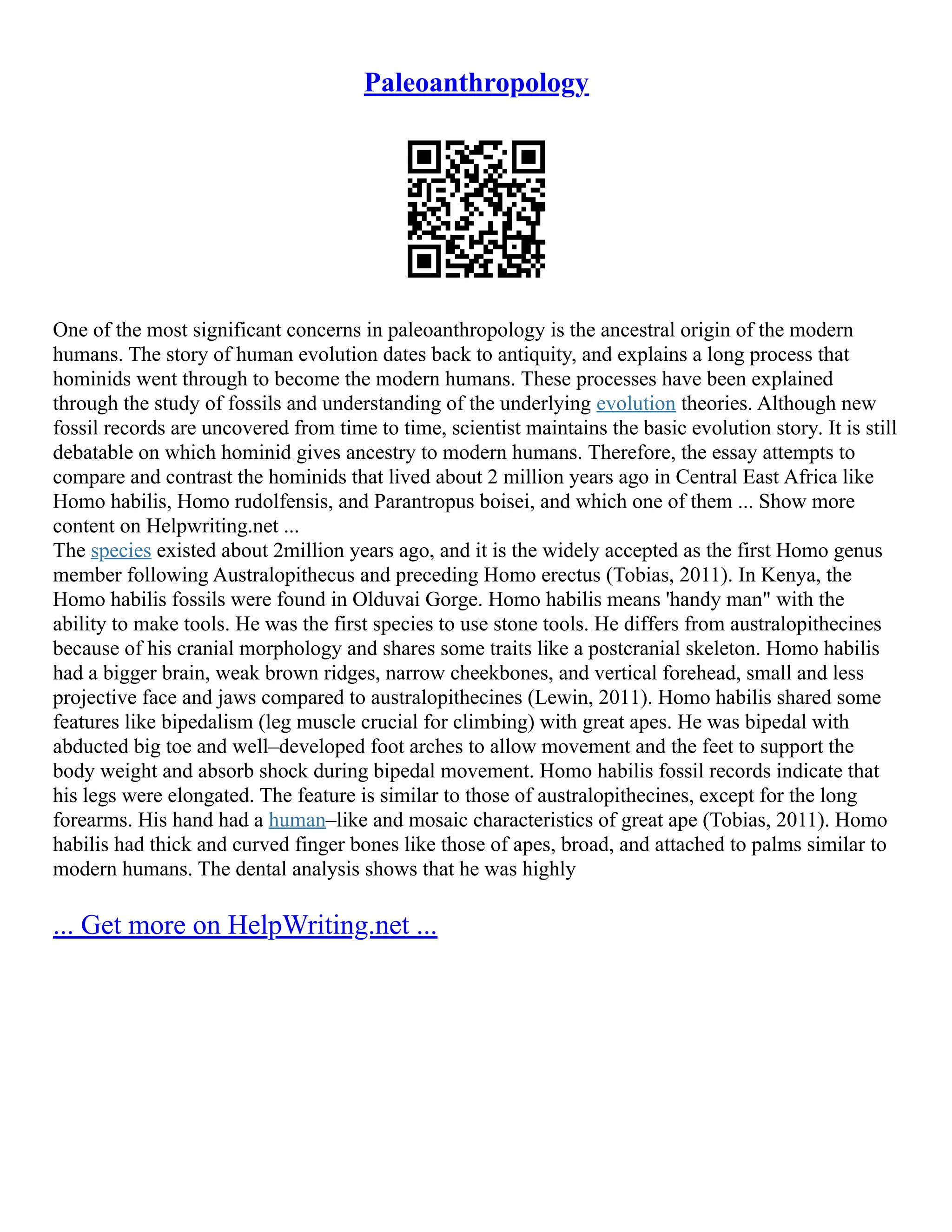 Australopithecus Research Paper | PDF