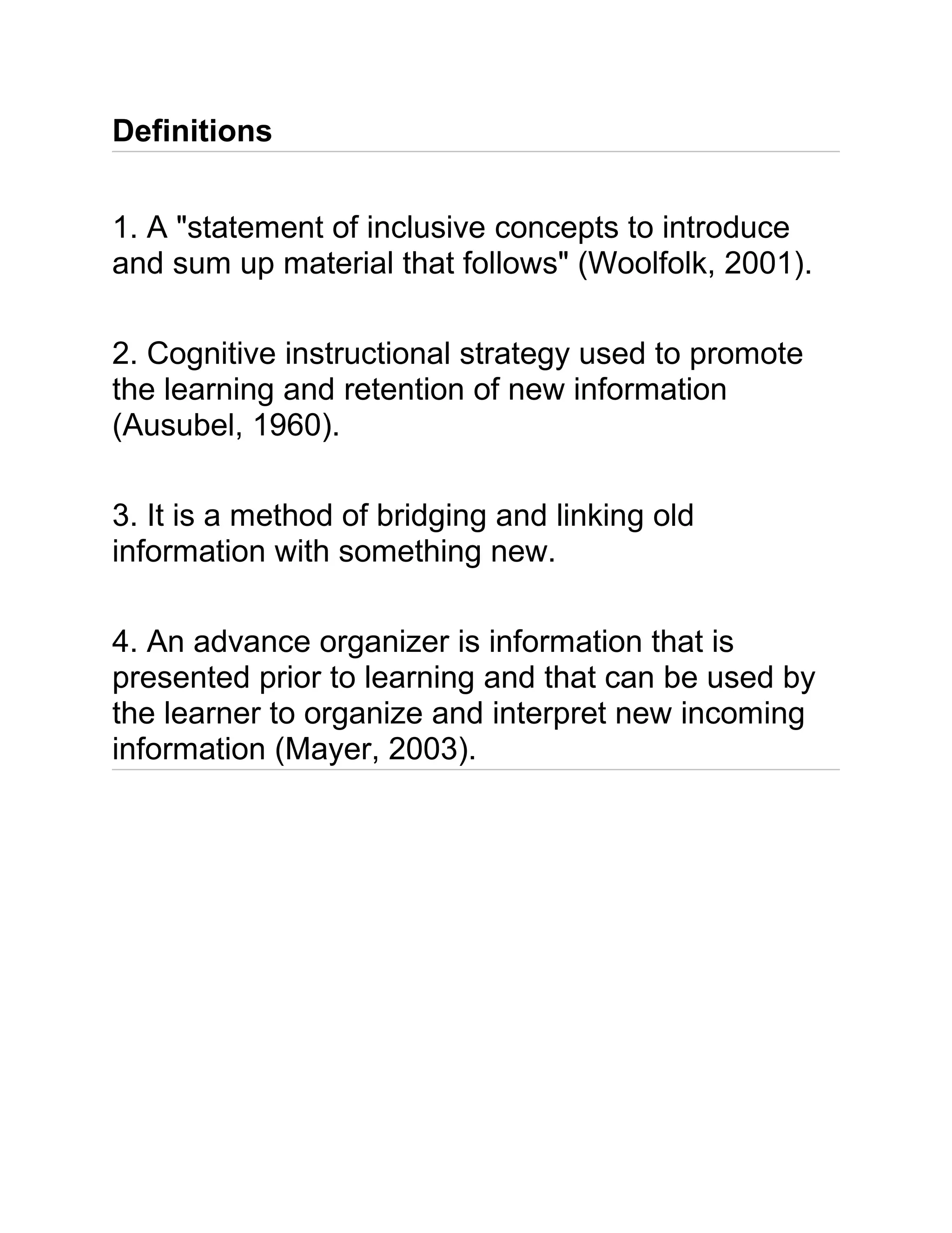 Ausubel advance organizer | DOC