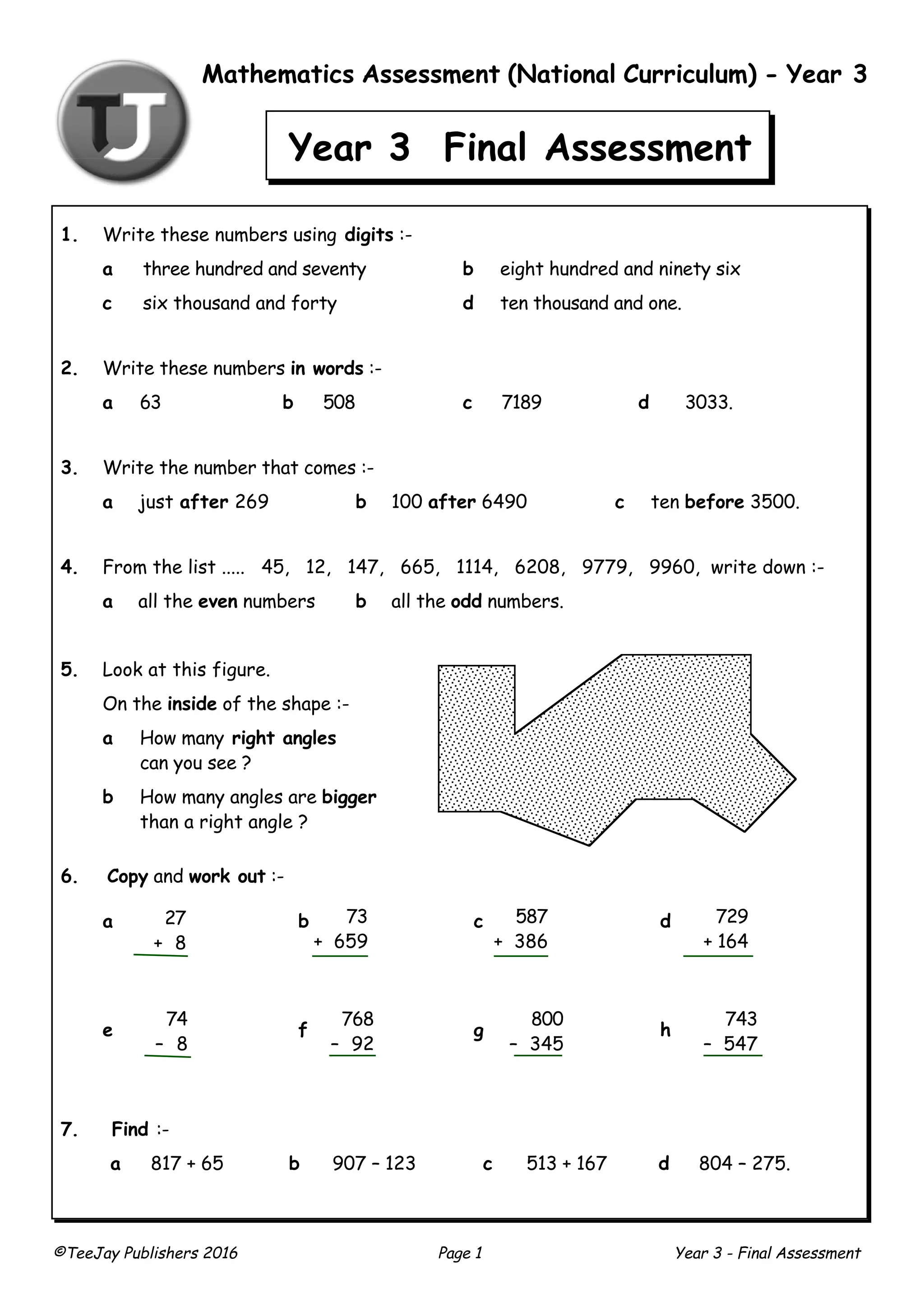 Australian Year 3 Assessment Sample | PDF