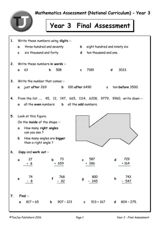 Australian Year 3 Assessment Sample | PDF