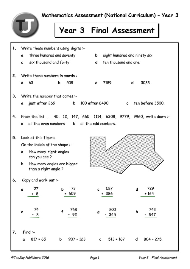 Australian Year 3 Assessment Sample | PDF