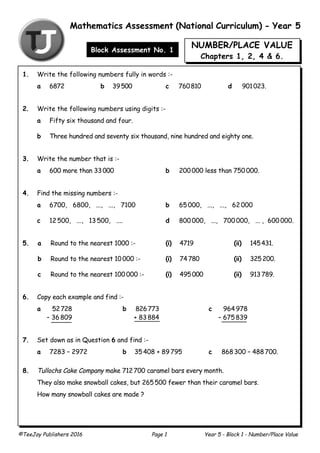 Australian Year 5 Assessment Sample | PDF