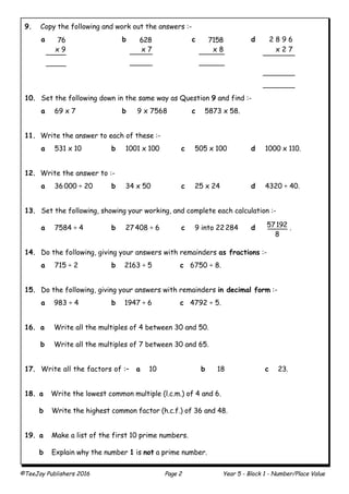 Australian Year 5 Assessment Sample | PDF