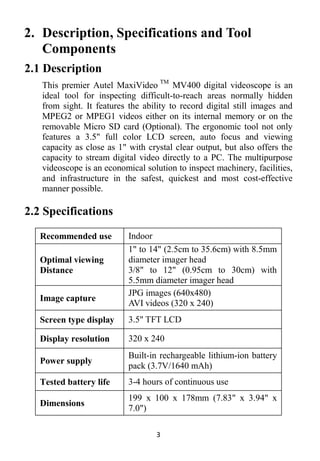 Autel Maxivideo Mv400 New User Manual | PDF