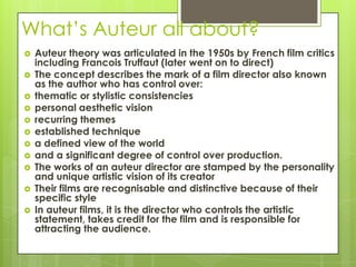 Auteur theory and Hitchcock FS4 | PPTX | Genres