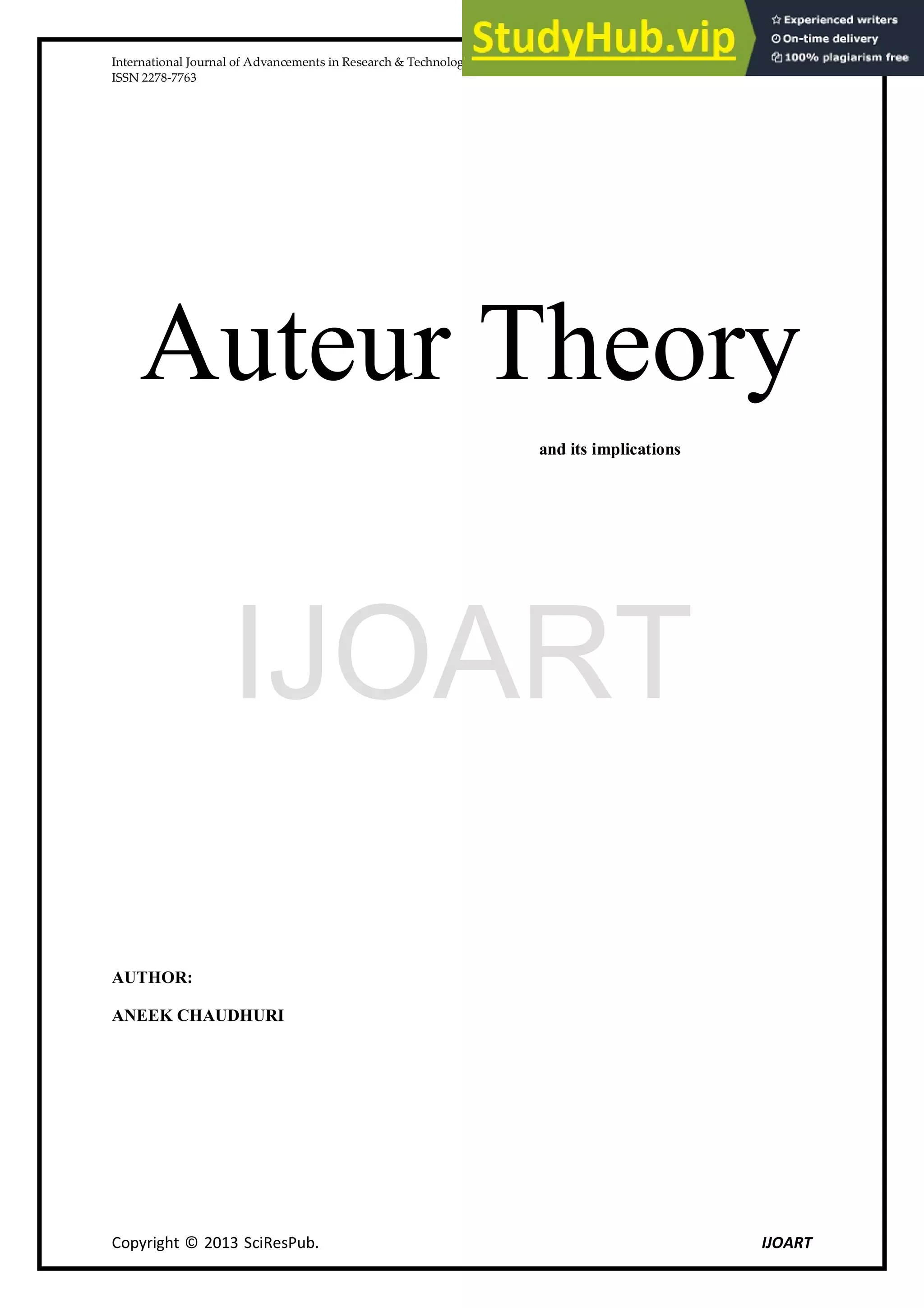 Auteur Theory And Its Implications | PDF