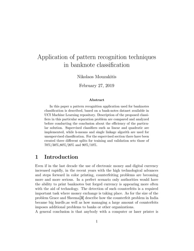 Application of pattern recognition techniques in banknote ...