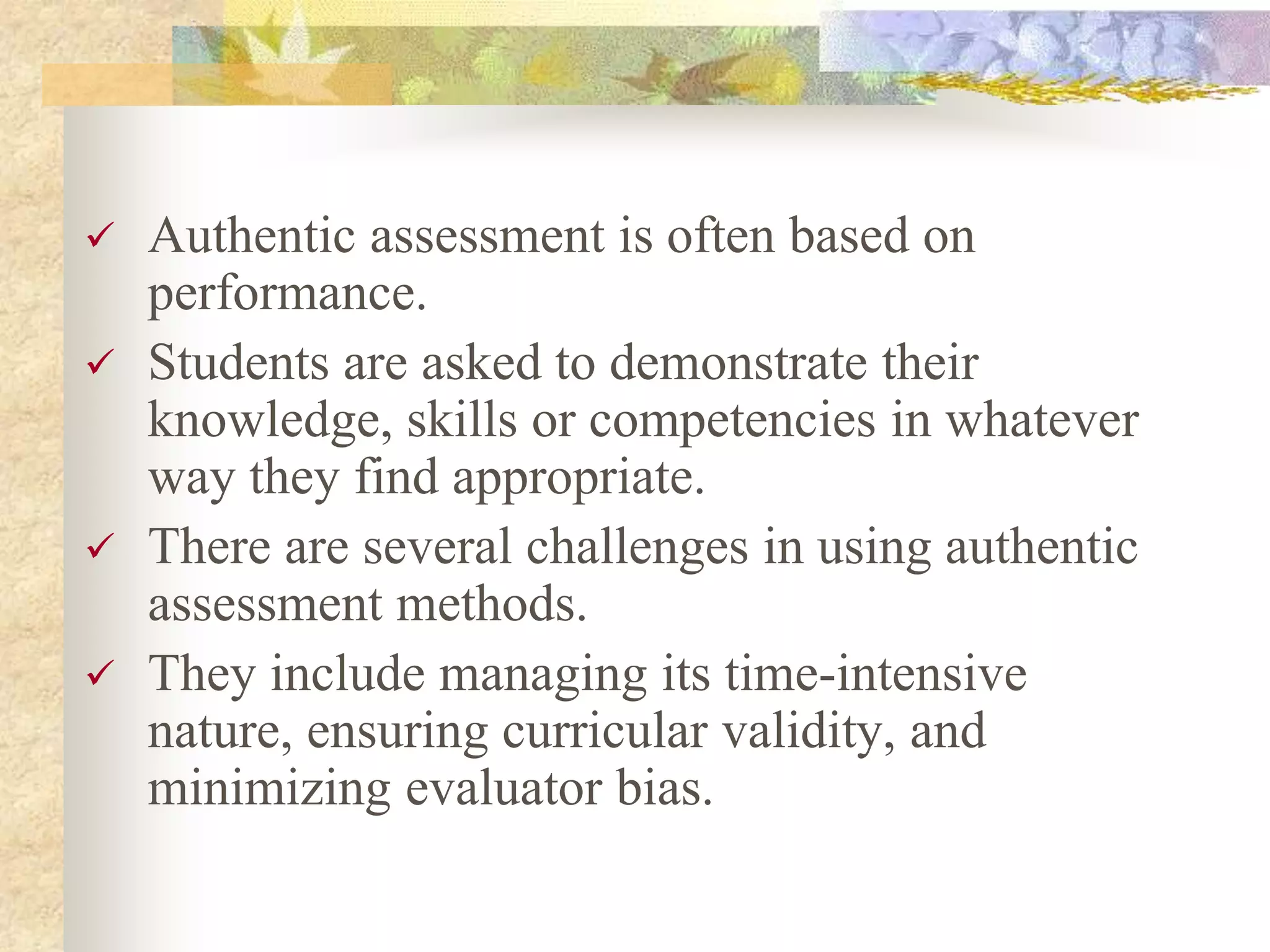 AUTHENTIC AND ALTERNATIVE ASSESSMENT METHODS | PPTX