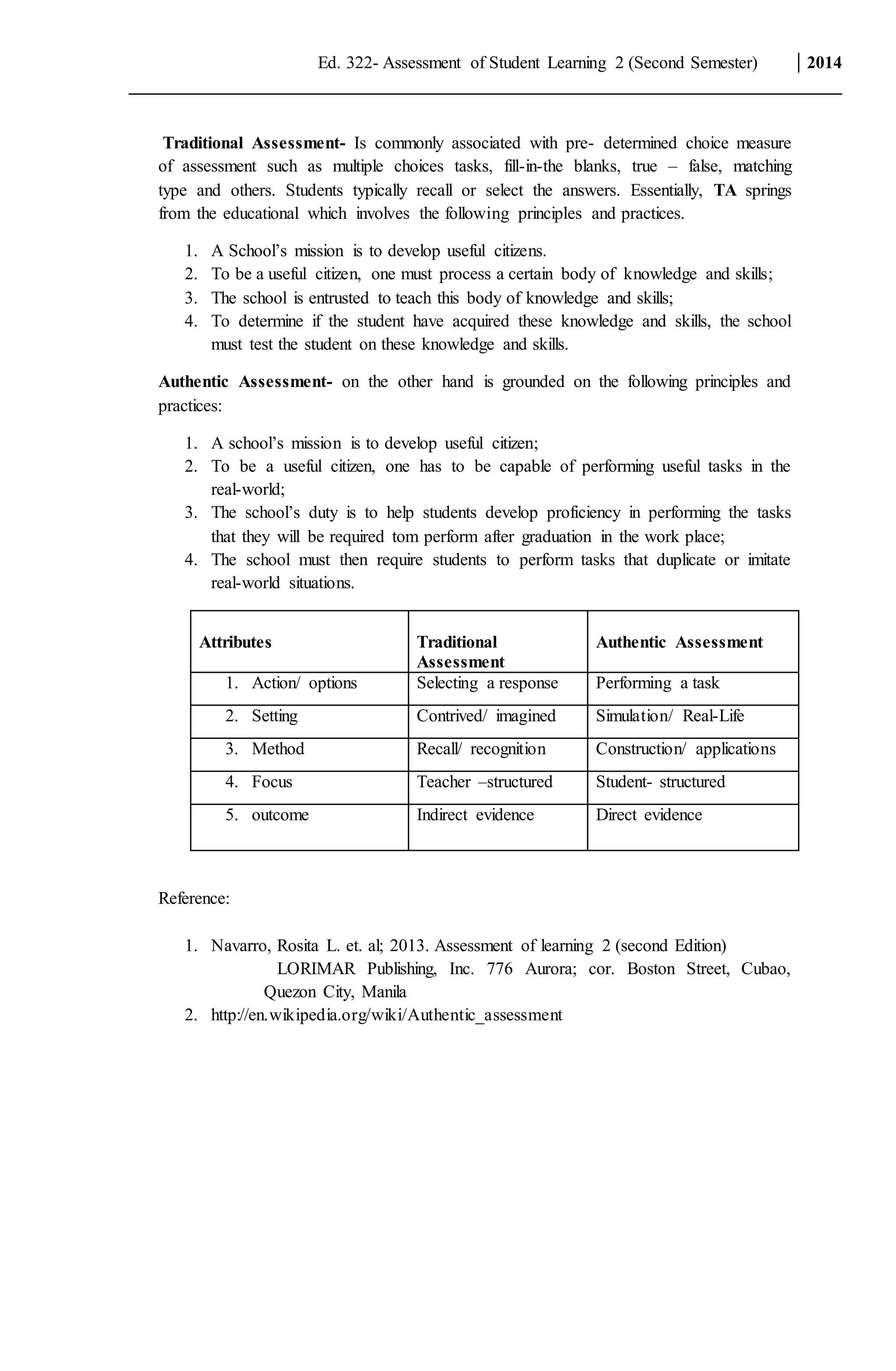 Chapter 2- Authentic assessment | DOCX