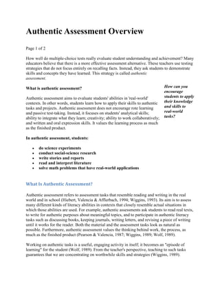 Authentic assessment overview rannn | DOCX