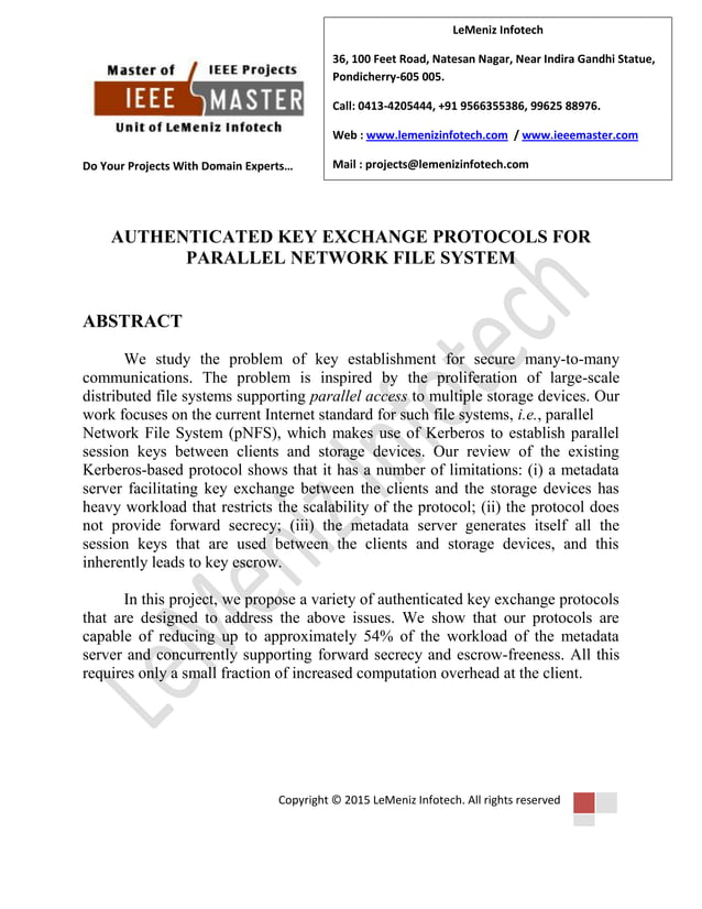 Authenticated key exchange protocols for parallel network file system | PDF