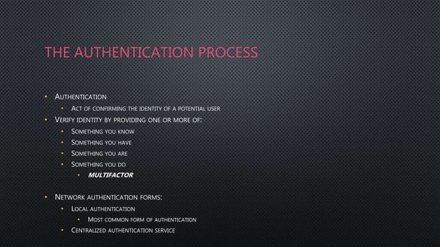 Authentication | PPTX | Operating Systems | Computer Software and Applications