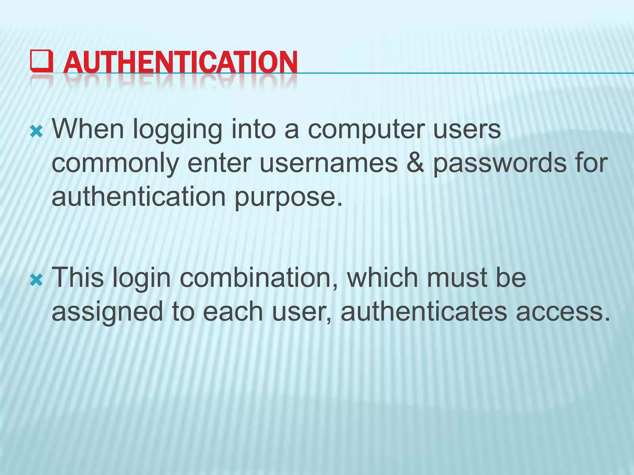 Authentication, authorization, accounting(aaa) slides | PPTX