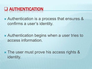 Authentication, authorization, accounting(aaa) slides | PPTX