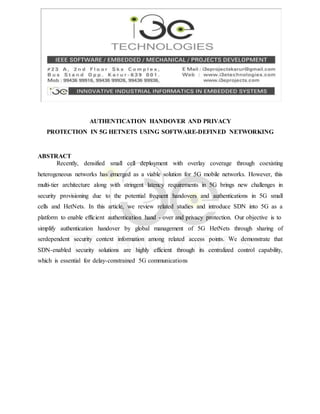 AUTHENTICATION HANDOVER AND PRIVACY PROTECTION IN 5G HETNETS USING SOFTWARE-DEFINED NETWORKING | PDF