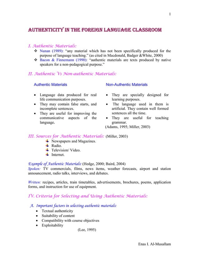 EFL class: Authenticity in the efl classroom | DOC | Secondary ...