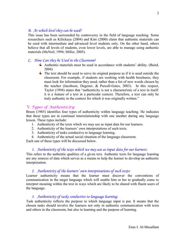 EFL class: Authenticity in the efl classroom | DOC | Secondary ...