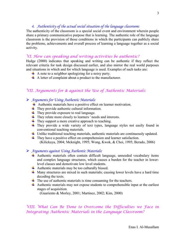 EFL class: Authenticity in the efl classroom | PDF